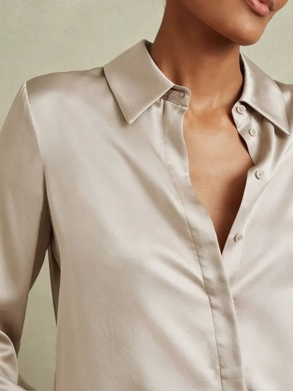 REISS Hailey Silk Double-cuff Shirt - Grey