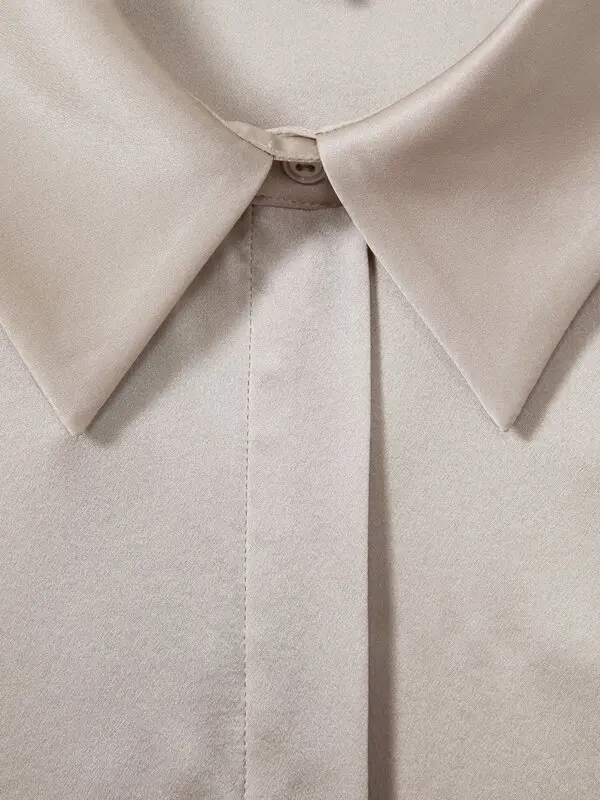 REISS Hailey Silk Double-cuff Shirt - Grey