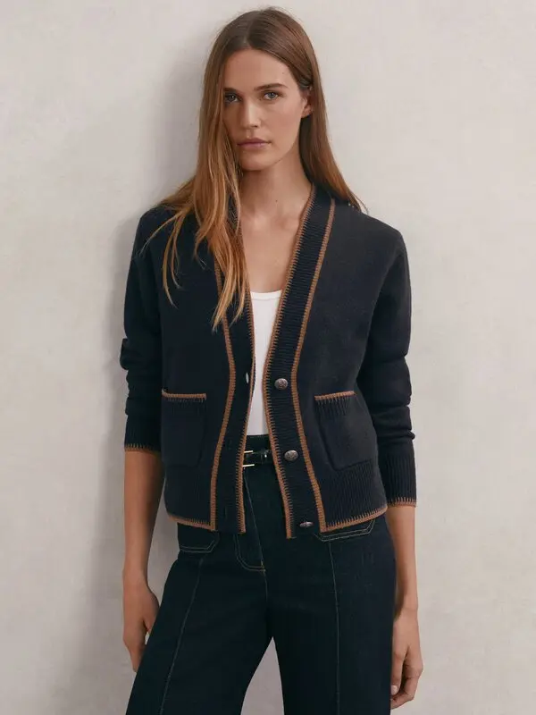 REISS Louisa Wool-cashmere Tipped Cardigan