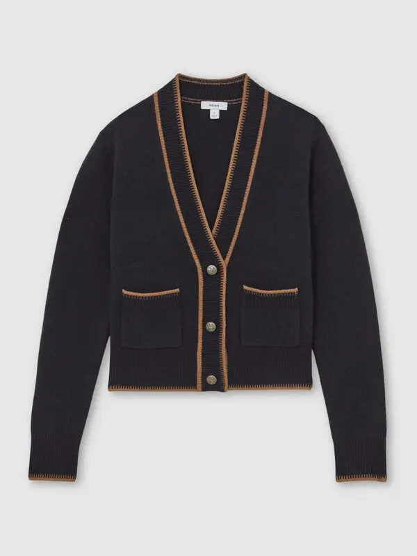 REISS Louisa Wool-cashmere Tipped Cardigan