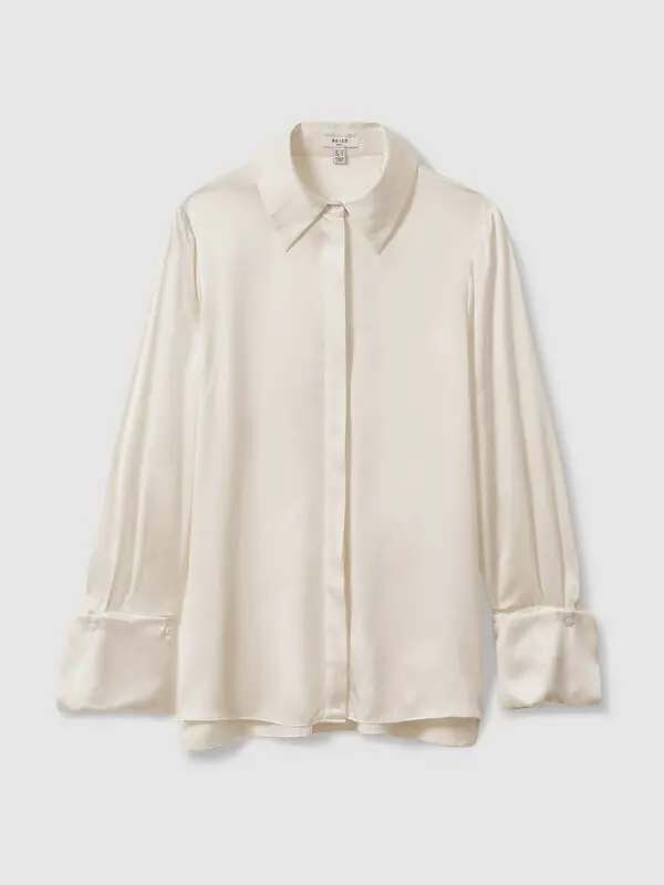 REISS Hailey Petite Silk Button-through Shirt