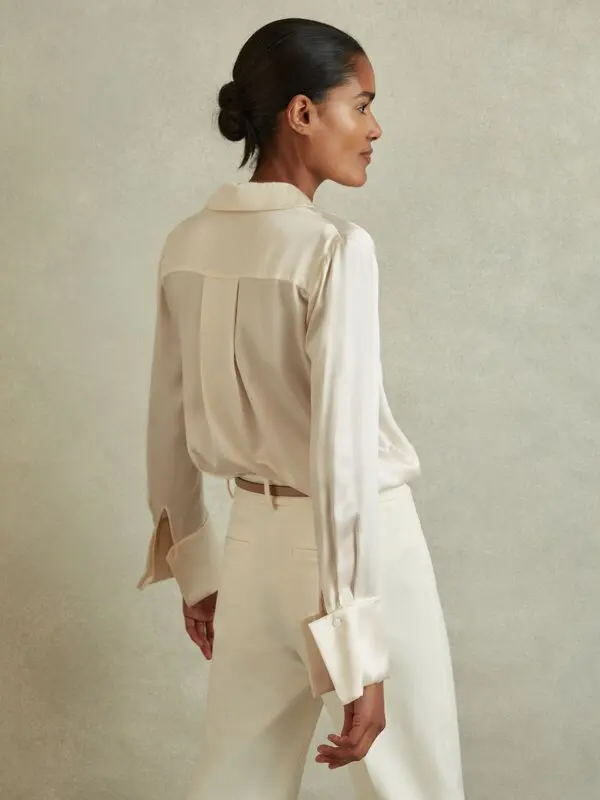 REISS Hailey Petite Silk Button-through Shirt