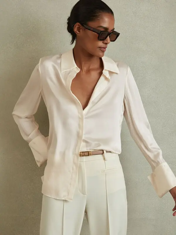 REISS Hailey Petite Silk Button-through Shirt
