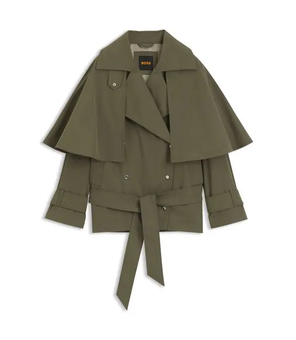 BOSS Water-repellent Trench Coat With Belt - Light Green