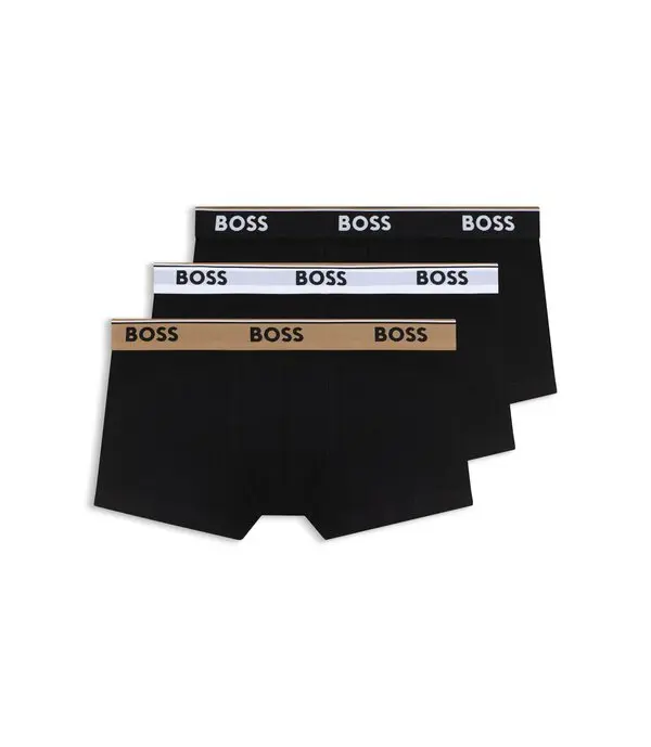 BOSS Three-pack Of Stretch-cotton Trunks With Logo Waistbands - Black