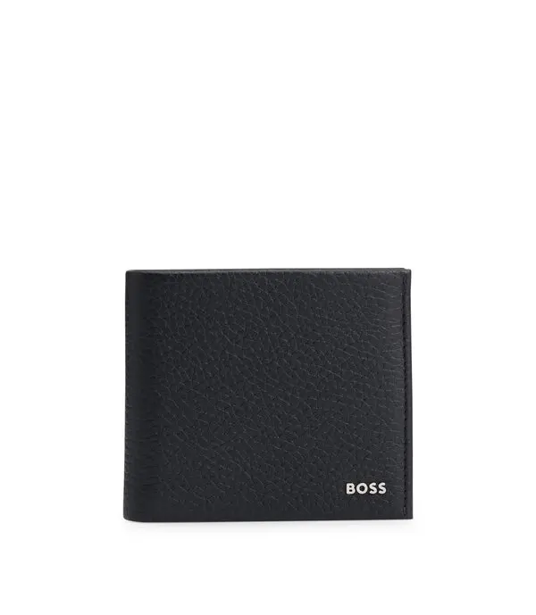 BOSS Grained-leather Wallet With Metal Logo Lettering - Black