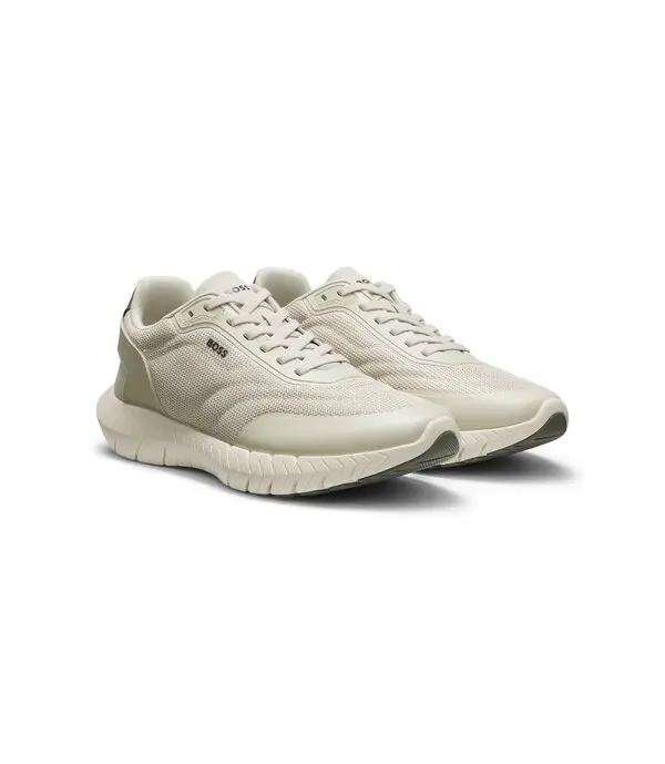 BOSS Running Sneakers With Leather Trims - Light Beige
