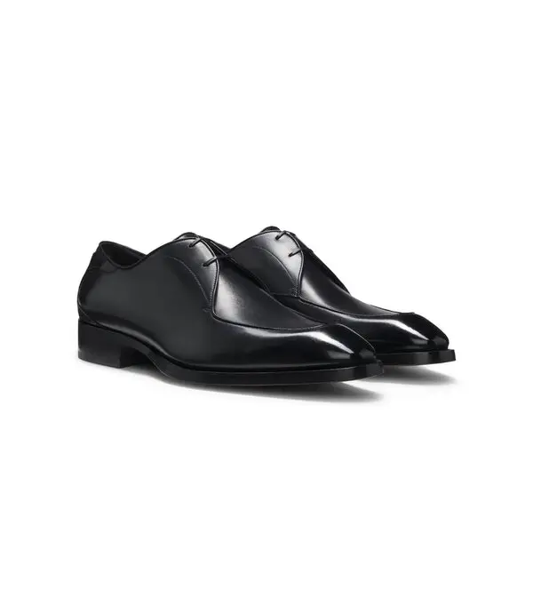 BOSS Brushed-leather Derby Shoes With Apron Toe - Black