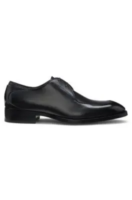 BOSS Brushed-leather Derby Shoes With Apron Toe