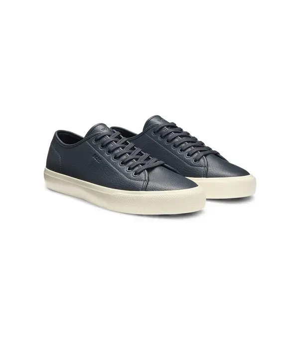 BOSS Low-top Trainers In Grained Faux Leather - Dark Blue