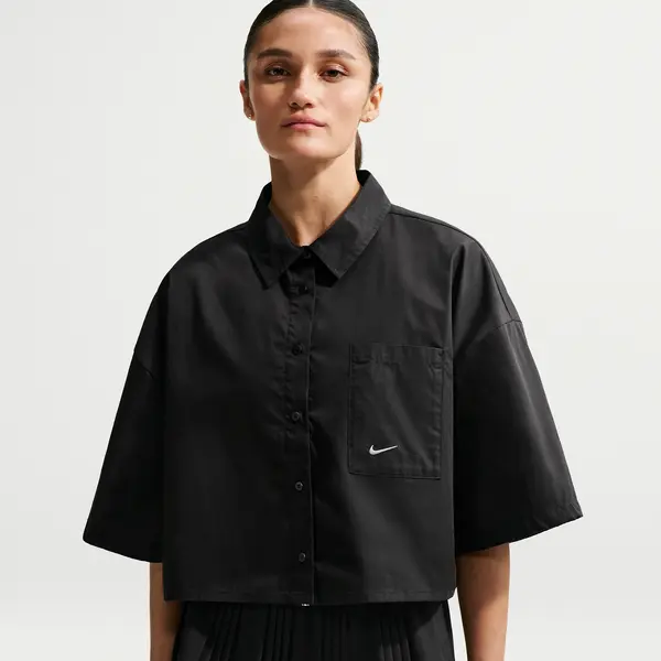 Nike Chill Poplin Oversized Cropped Button-up Shirt - Black