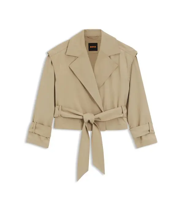 BOSS Cropped Trench Jacket With Belt - Brown