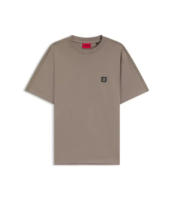 Hugo Relaxed-fit T-shirt In Interlock Cotton With Embroidered Shoulders - Light Brown