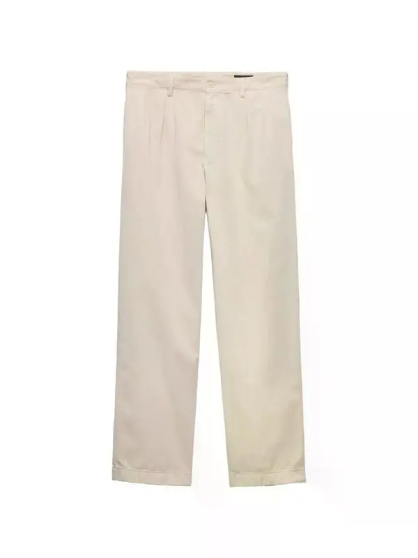 Prada Wide-leg Cotton Trousers With Artisan Treatment - Neutrals