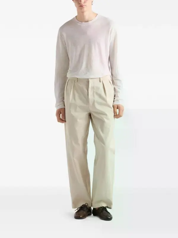 Prada Wide-leg Cotton Trousers With Artisan Treatment - Neutrals