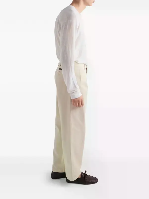 Prada Wide-leg Cotton Trousers With Artisan Treatment - Neutrals