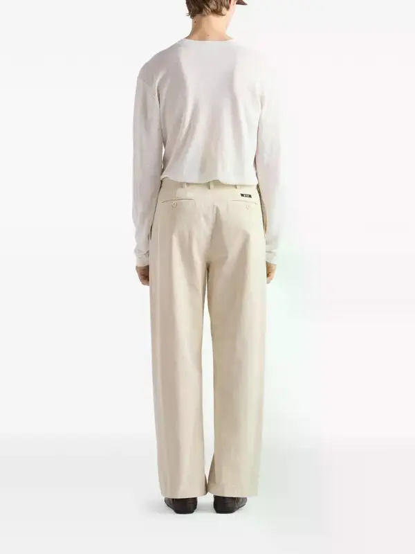 Prada Wide-leg Cotton Trousers With Artisan Treatment - Neutrals