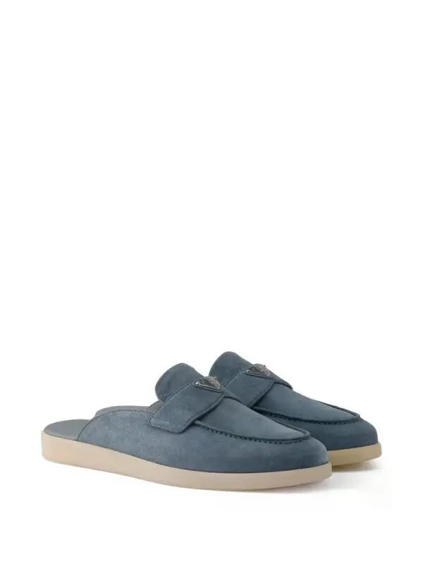 Prada Suede Mules With Enamelled Triangle Logo - Blue