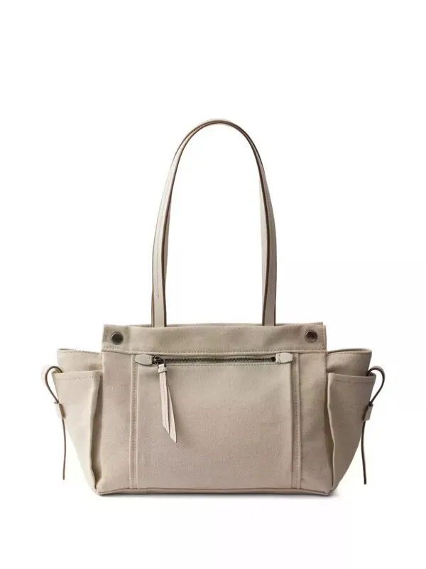 Prada Large Canvas And Leather Tote Bag - Neutrals