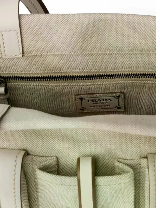 Prada Large Canvas And Leather Tote Bag - Neutrals