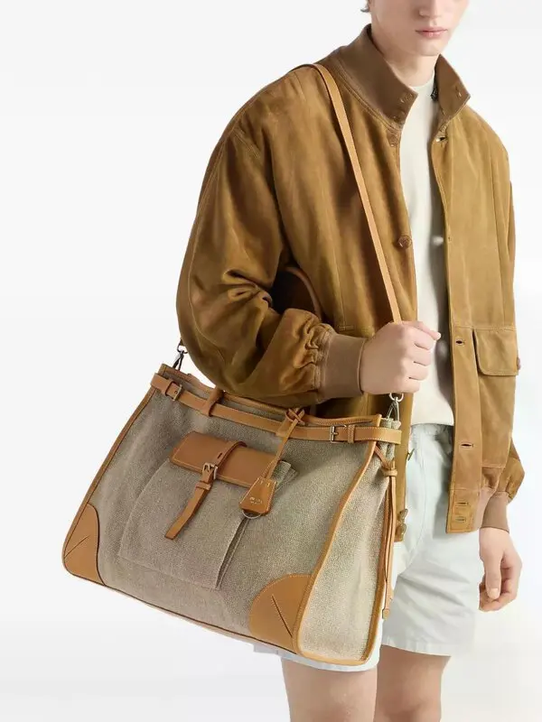 Prada Bonnie Linen And Leather Tote Bag