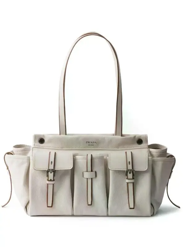 Prada Route Large Leather Tote Bag - Neutrals