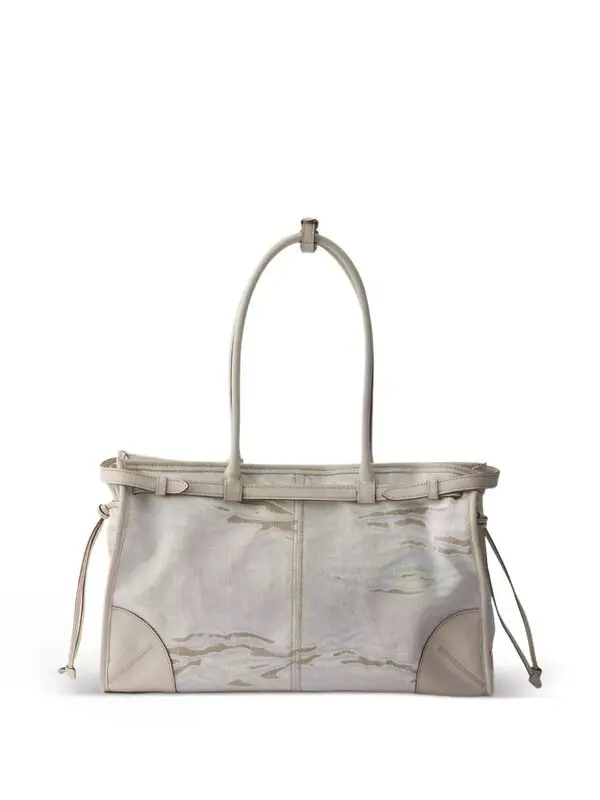 Prada Bonnie Large Printed Linen And Leather Handbag - Neutrals