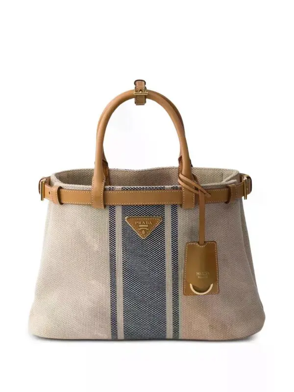 Prada Medium Canvas And Leather Handbag With Buckles