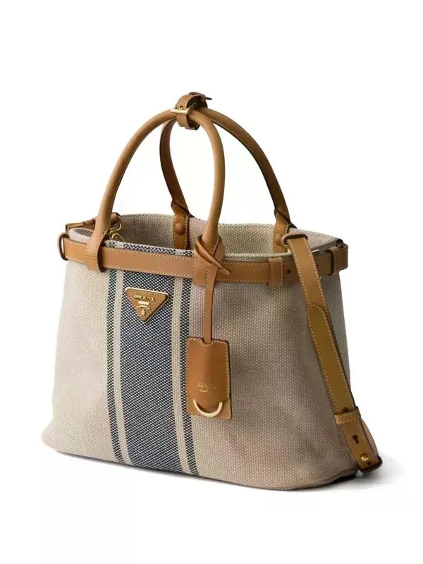 Prada Medium Canvas And Leather Handbag With Buckles