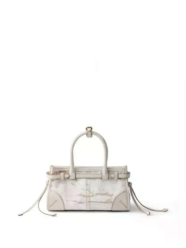 Prada Bonnie Small Printed Linen And Leather Handbag - Neutrals