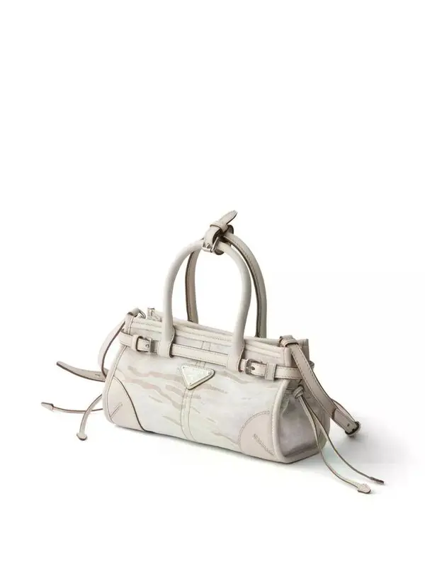 Prada Bonnie Small Printed Linen And Leather Handbag - Neutrals