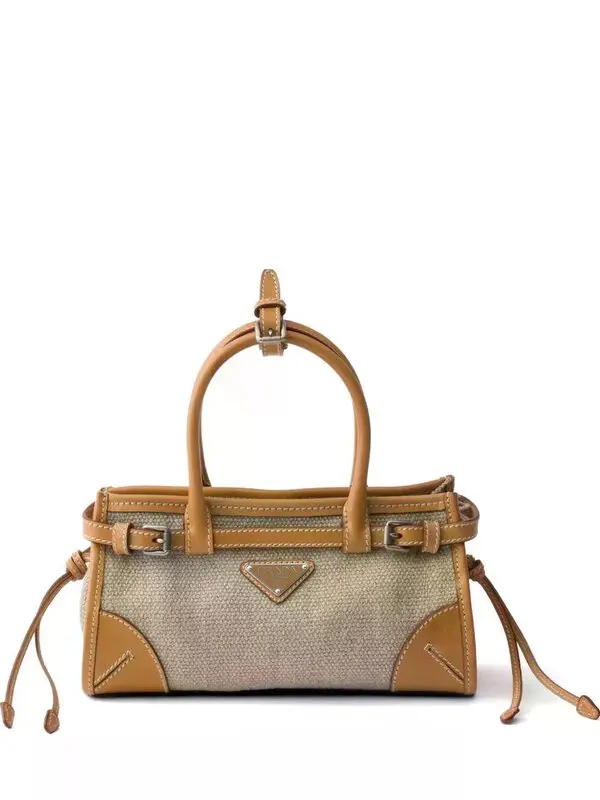 Prada Small Linen And Leather Handbag - Neutrals