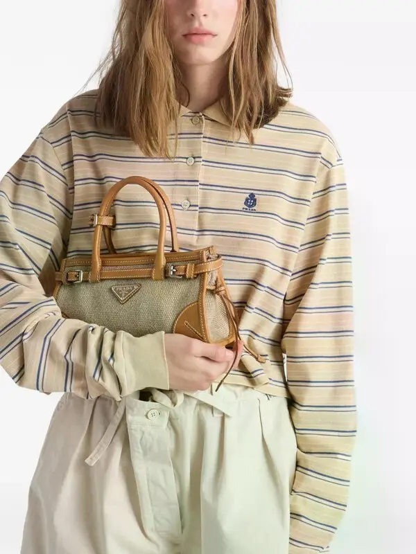 Prada Small Linen And Leather Handbag - Neutrals