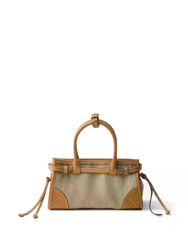 Prada Small Linen And Leather Handbag - Neutrals