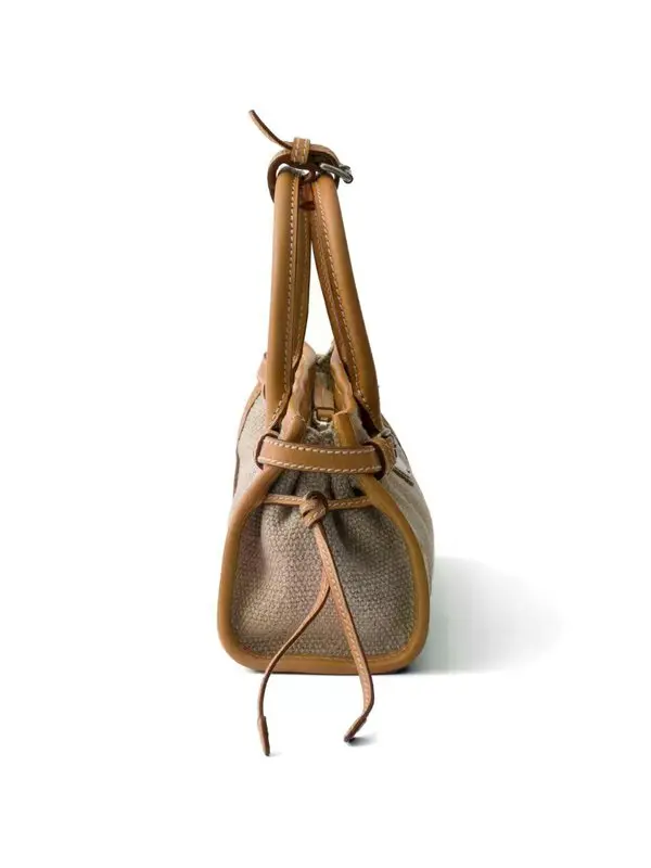 Prada Small Linen And Leather Handbag - Neutrals