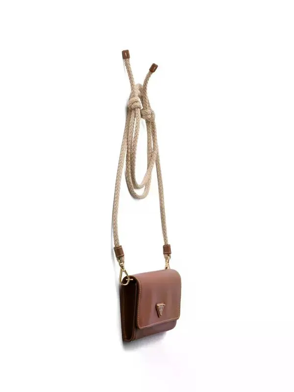 Prada Leather Wallet With Shoulder Strap - Brown