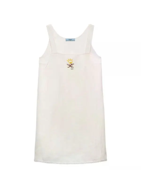 Prada Embroidered Slubbed Fabric Mini-dress - Neutrals