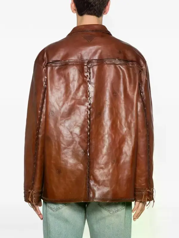 Prada Braided-trim Leather Jacket