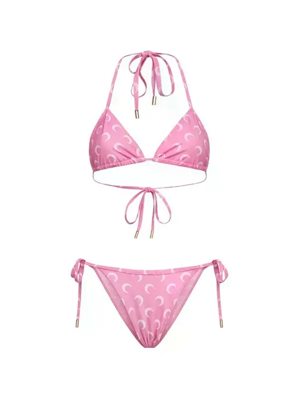 MARINE SERRE Moon Print Triangle Bikini - Pink
