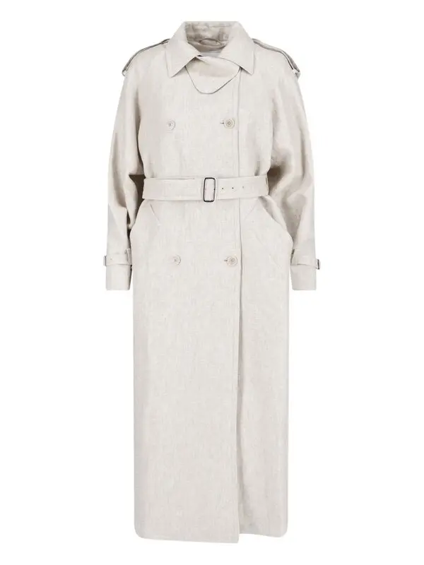 Max Mara Double-breasted Linen Trench Coat - Cream