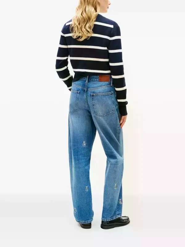 Tommy Hilfiger Crest-embroidered Mid-rise Barrel-leg Denim Jeans