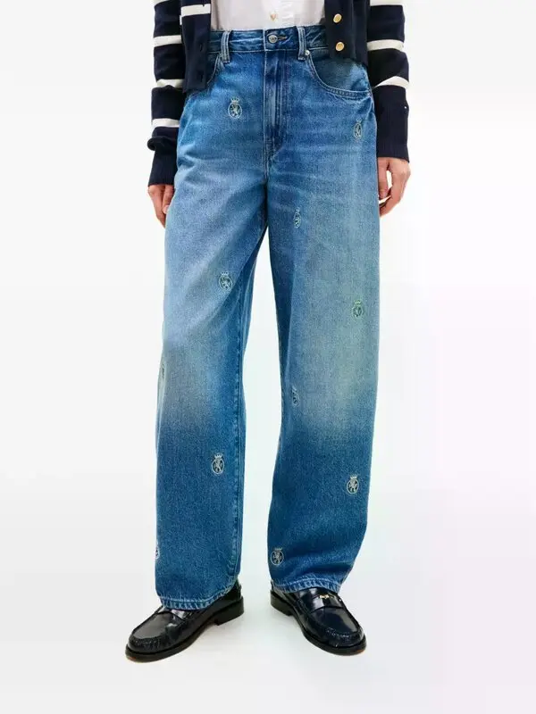 Tommy Hilfiger Crest-embroidered Mid-rise Barrel-leg Denim Jeans