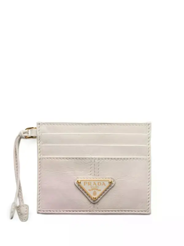 Prada Leather Card Holder - Neutrals