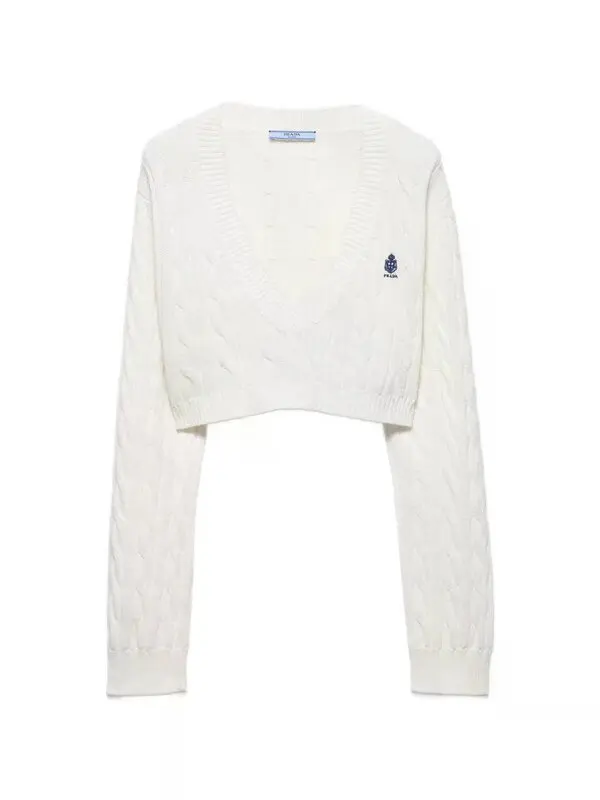 Prada V-neck Cable Knit Cropped Sweater