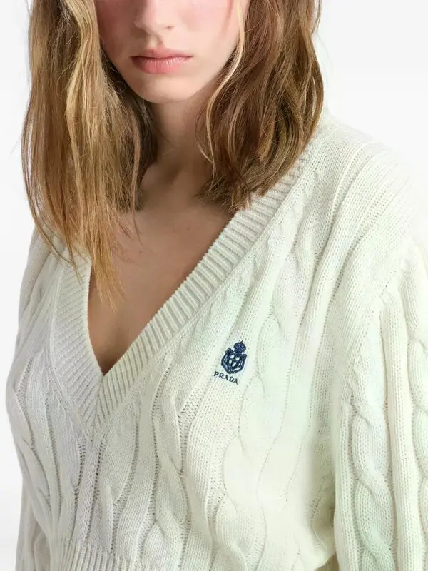 Prada V-neck Cable Knit Cropped Sweater