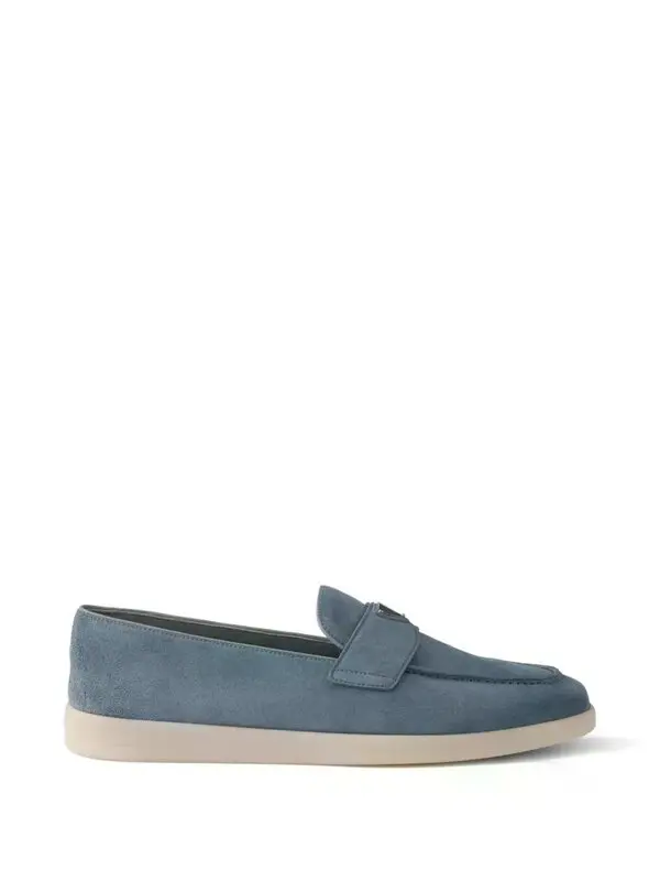 Prada Suede Loafers With Enamelled Triangle Logo - Blue