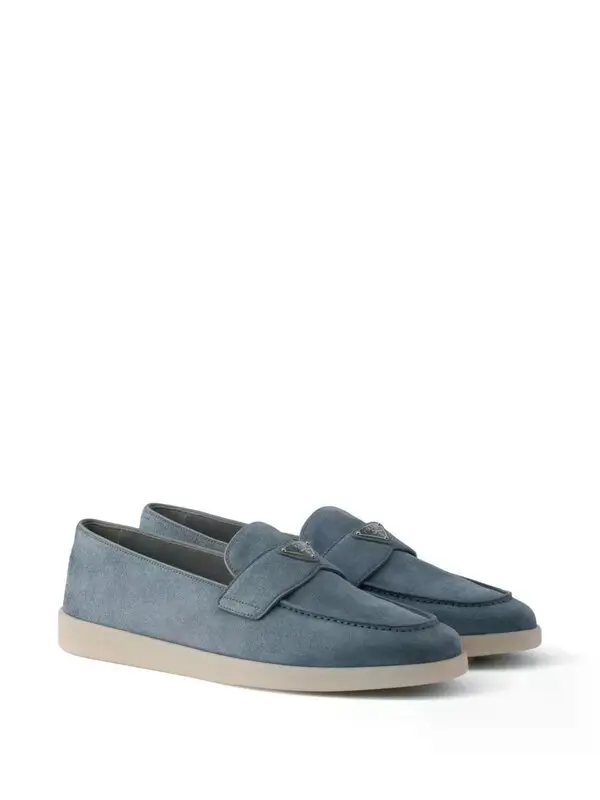 Prada Suede Loafers With Enamelled Triangle Logo - Blue