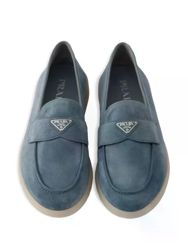 Prada Suede Loafers With Enamelled Triangle Logo - Blue