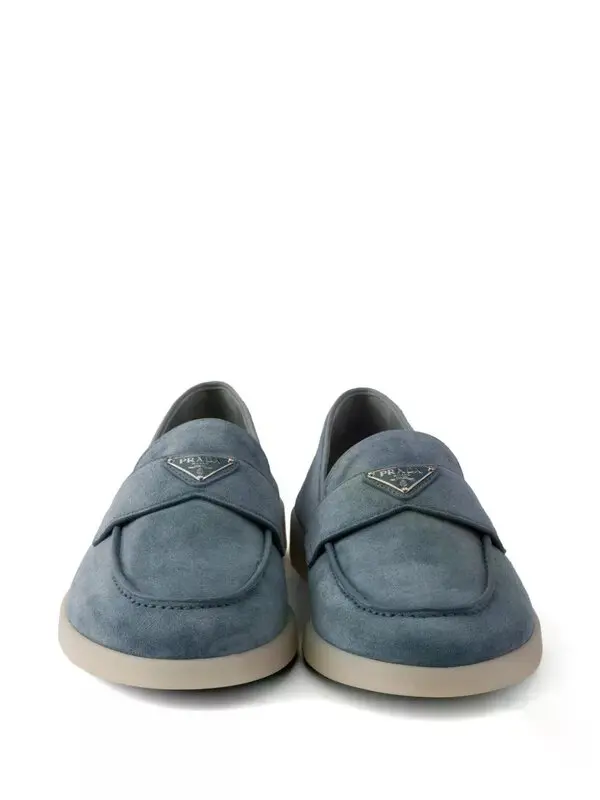 Prada Suede Loafers With Enamelled Triangle Logo - Blue