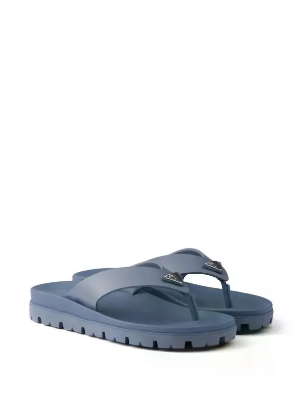 Prada Rubber Thong Sandals With Enameled Triangle Logo - Blue